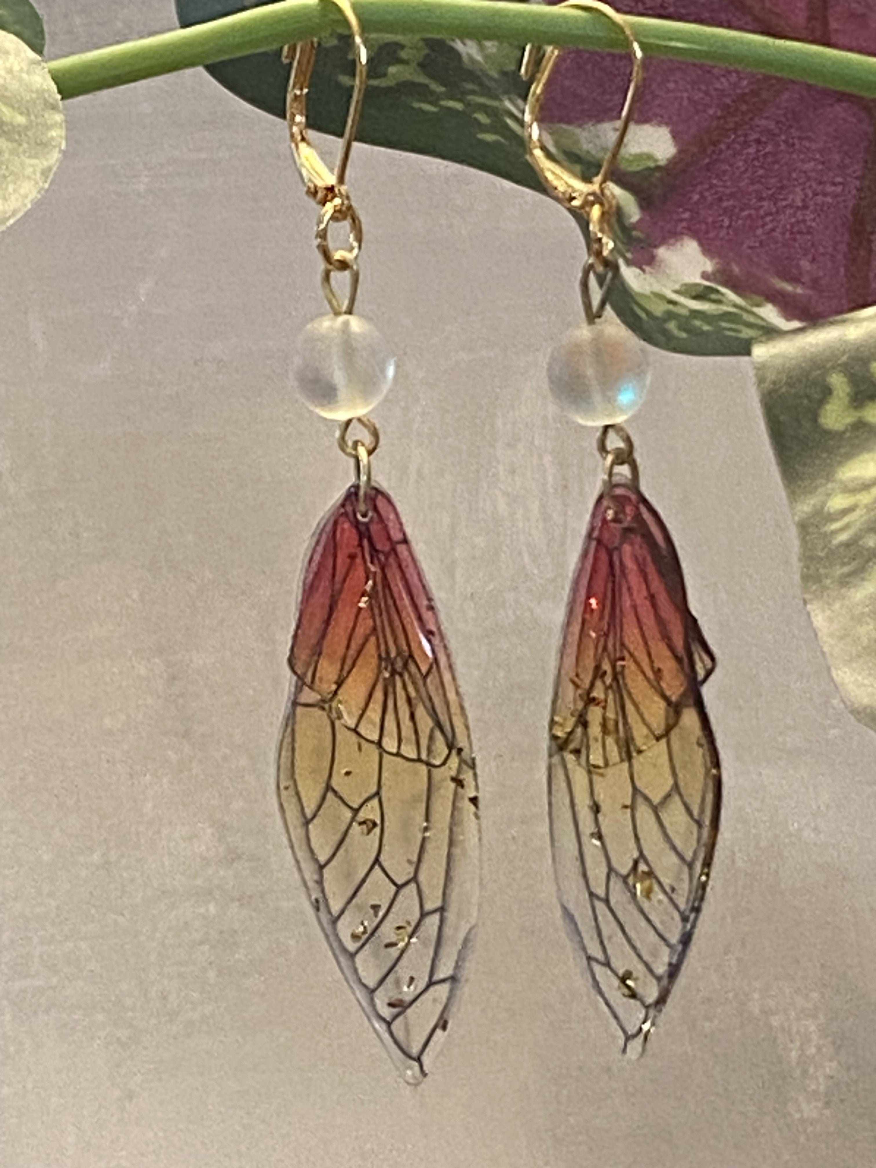 Paula – Pink & Gold Butterfly Wing Resin Earrings – The Speckled Dove